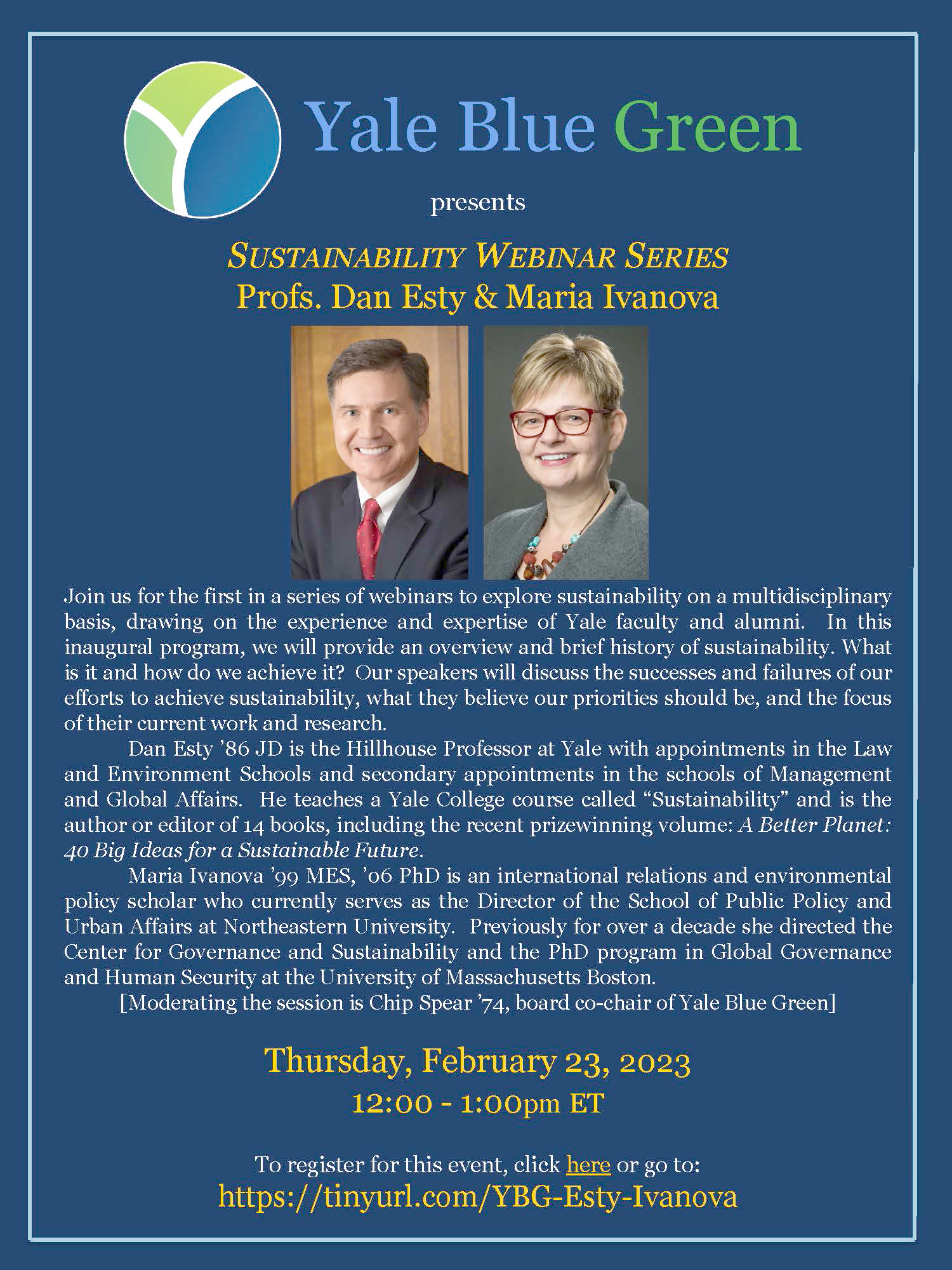Yale Blue Green Sustainability Webinar Series featuring Profs. Dan Esty ...